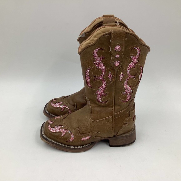 Roper | Shoes | Roper Kids Gypsy Tan W Pink Glitter Inlay Square Toe ...